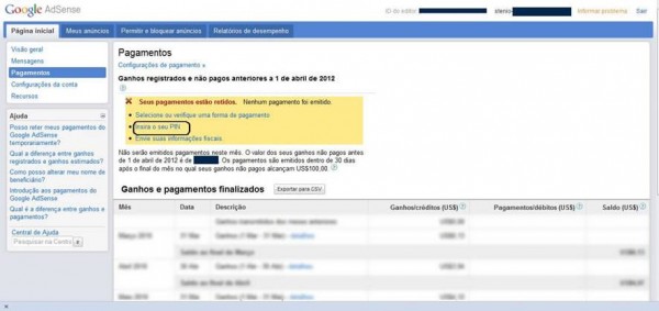 O que é o PIN Code do Google Adsense ← Como Criar